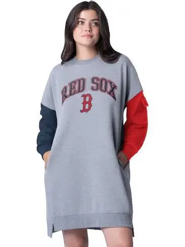 G-III 4HER BY CARL BANKS Boston Red Sox Long Sleeve Sneaker Dress - Heather Gray