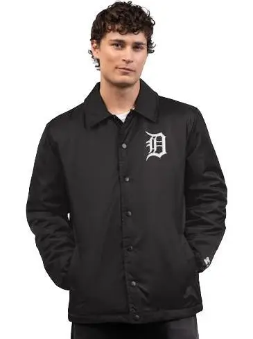 STARTER Detroit Tigers Full-snap Coaches Jacket - Black