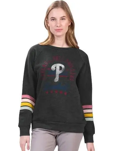 G-III 4HER BY CARL BANKS Philadelphia Phillies Allana Stripe Pullover Sweatshirt - Charcoal
