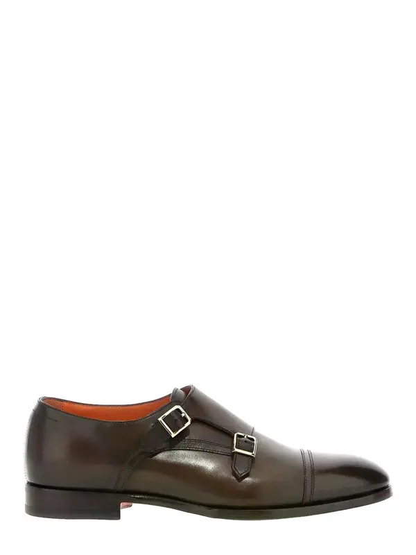 Santoni Axel Leather Monk Shoes - Brown