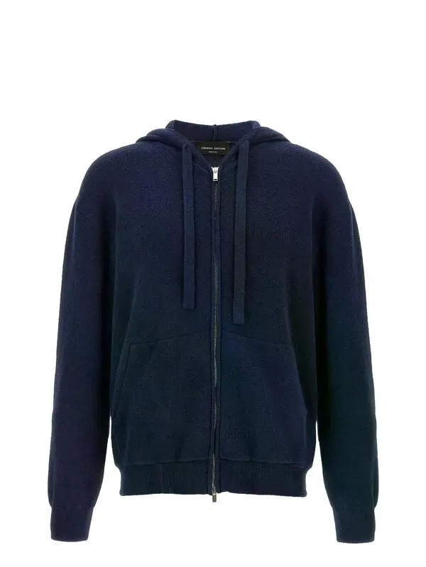 ROBERTO COLLINA Terry-cloth Zip Up Hoodie - Blue