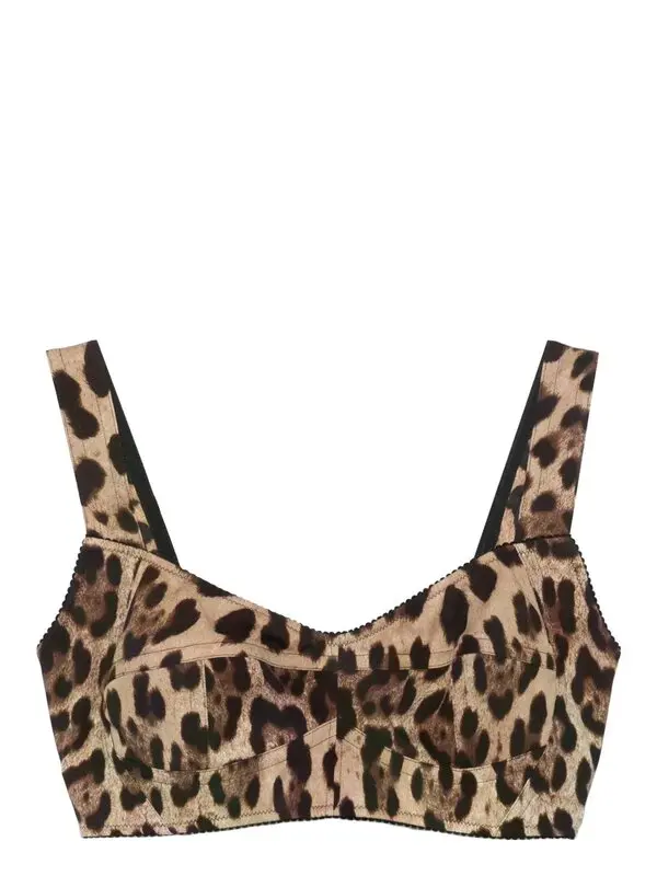 Dolce & Gabbana Silk-blend Leopard Print Cropped Top - Brown