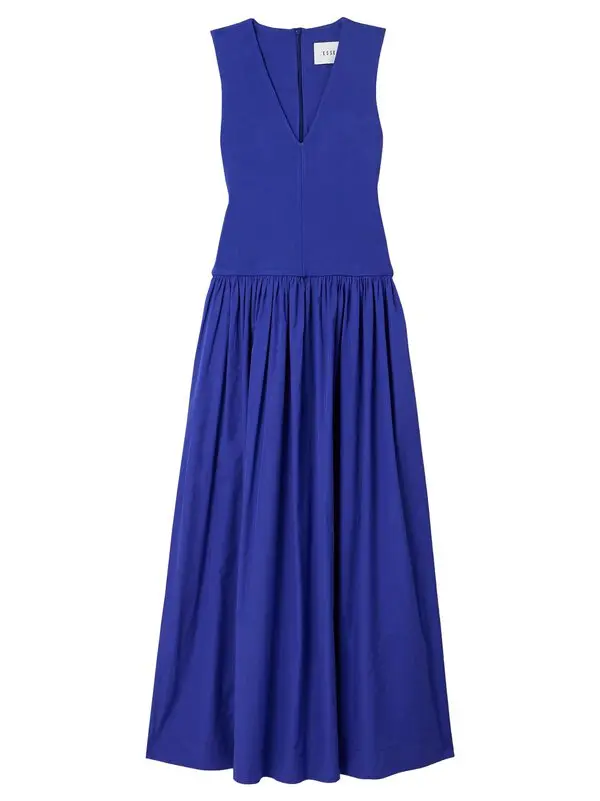 ESSE STUDIOS Stretch-knit And Gathered Cotton-poplin Maxi Dress - Blue