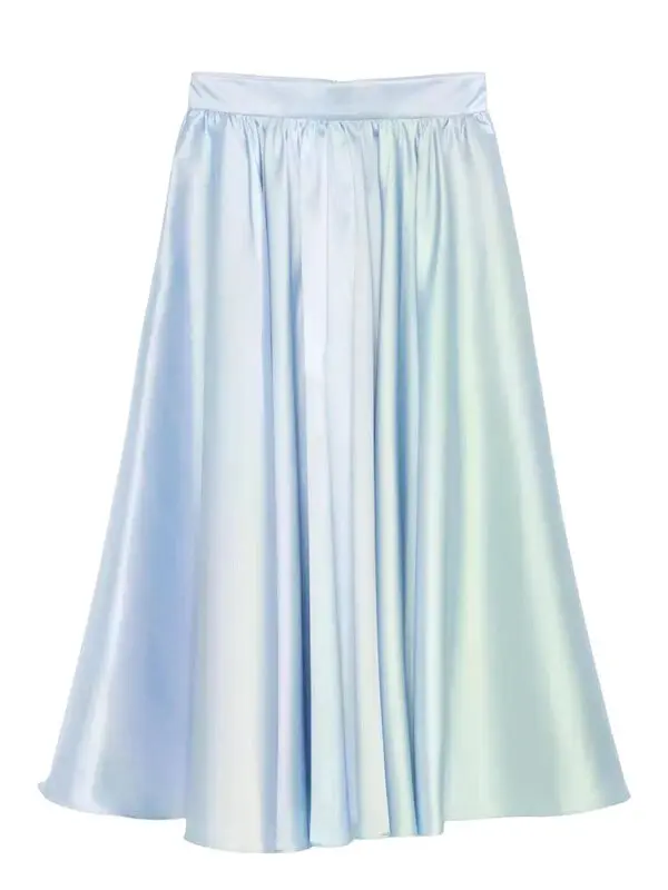 BLANCA VITA Satin Pleated Midi Skirt - Blue