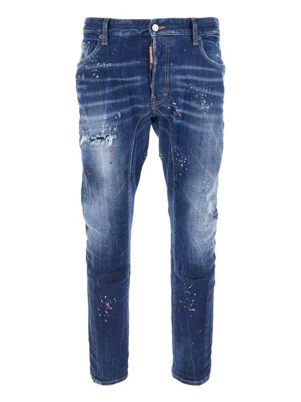 Dsquared2 Tidy Biker Jeans With Paint Embellishments And Logo Patch - Blue