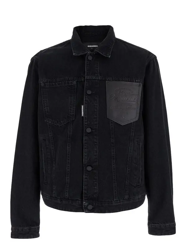 Dsquared2 Denim Trucker Jacket With Embossed Logo - Black