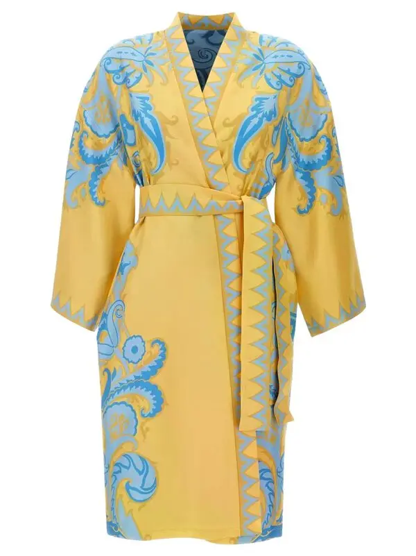 Etro Ornate-print Belted Robe Dress - Yellow