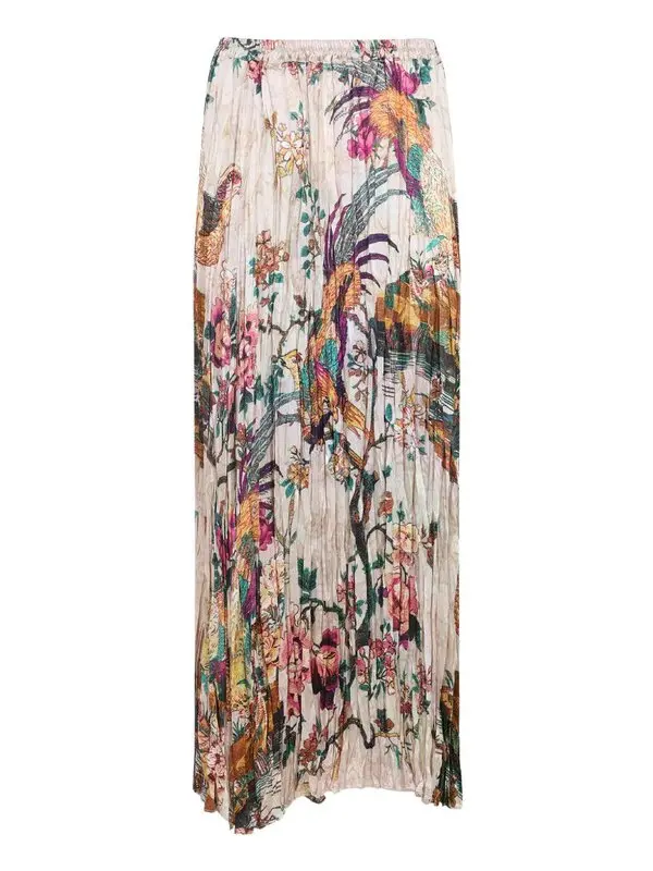 Roberto Cavalli Pleated Floral-print Maxi Skirt - Neutrals