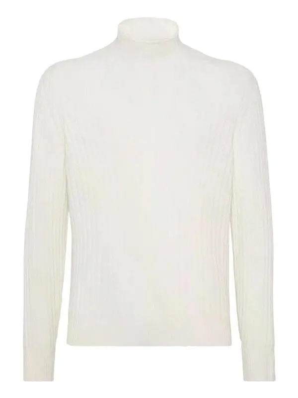 Brunello Cucinelli Wide-ribbed High Neck Sweater - Neutrals
