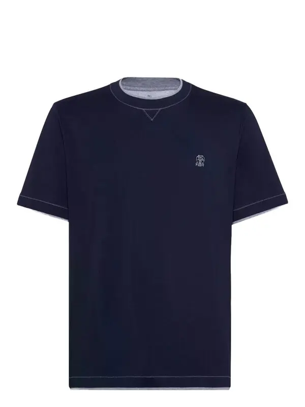 Brunello Cucinelli Logo-embroidered T-shirt - Blue