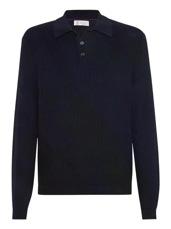 Brunello Cucinelli Ribbed Long-sleeve Polo Shirt - Blue