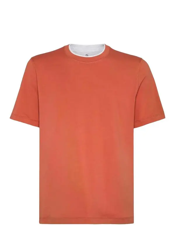 Brunello Cucinelli Contrast-trim Crew-neck T-shirt - Orange