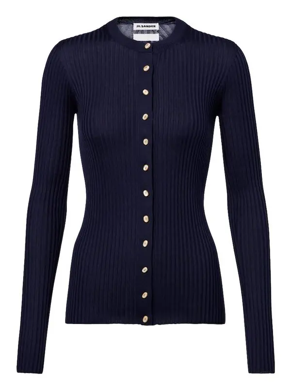 JIL SANDER Ribbed-knit Silk Cardigan - Blue
