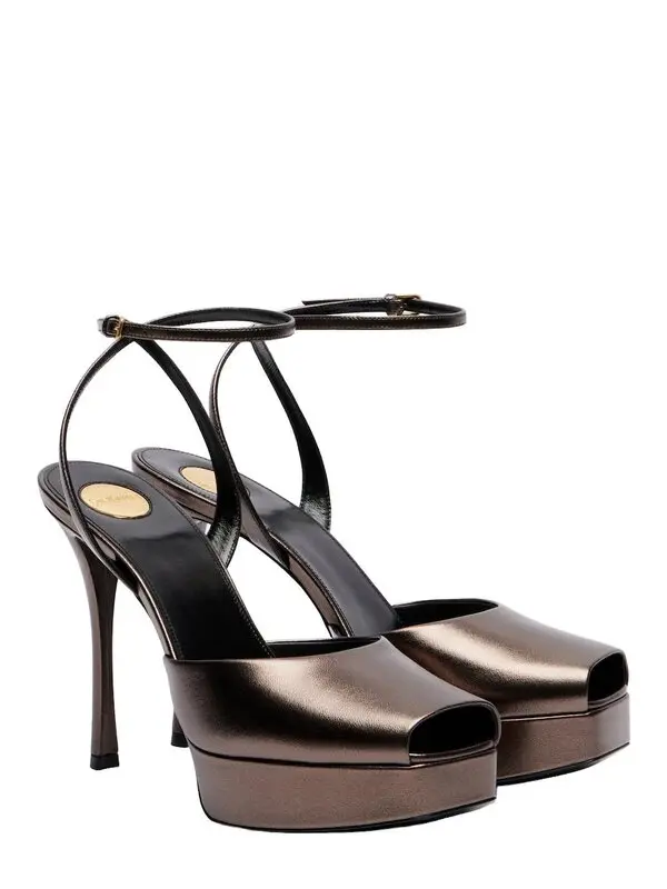 Saint Laurent La Scandale 110 Leather Platform Sandals - Brown