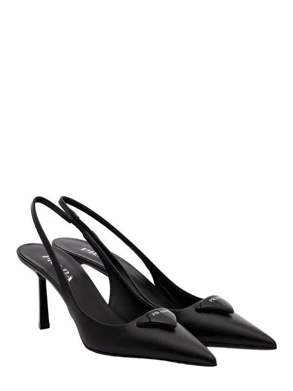 Prada Saffiano Leather Slingback Pumps - Black
