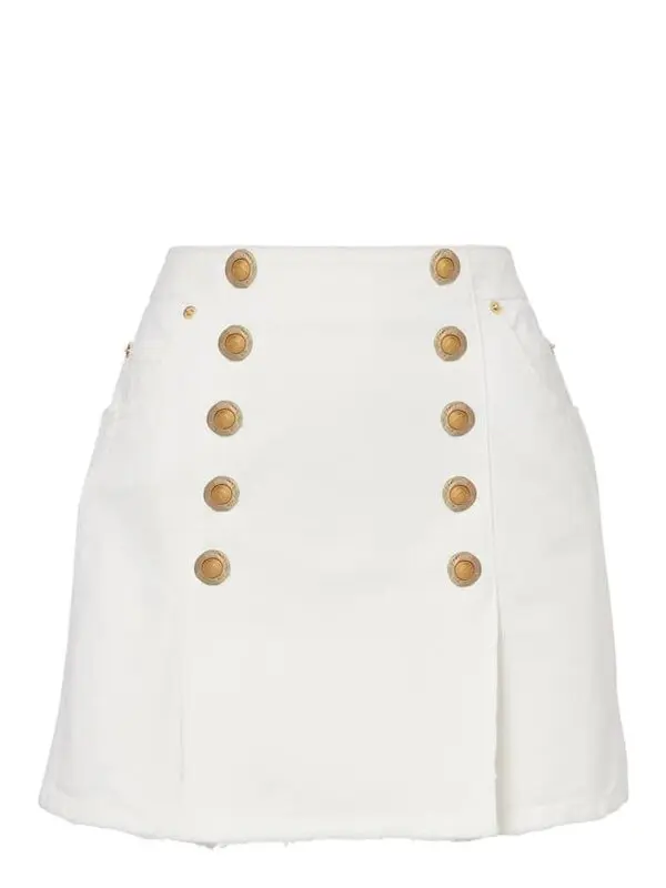 Balmain Pleated Cotton Canvas Miniskirt - White