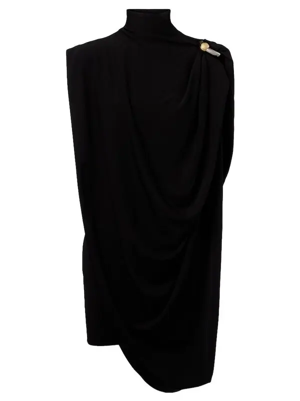 JEAN PAUL GAULTIER Draped Embellished Jersey Minidress - Black