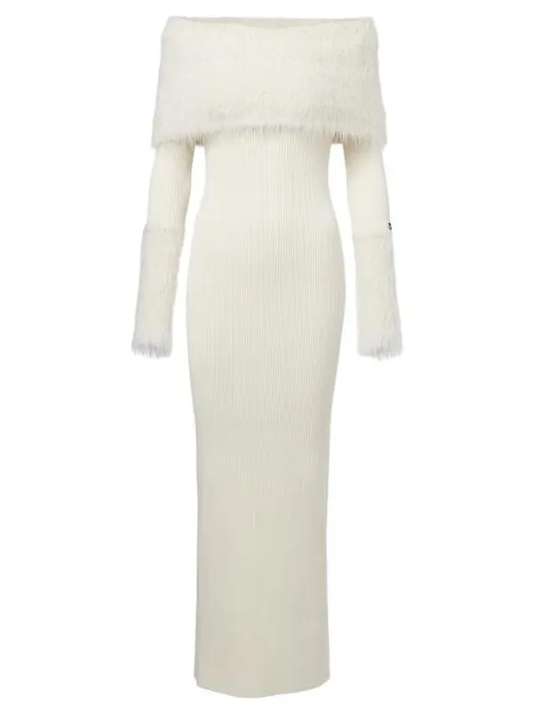 JEAN PAUL GAULTIER Ribbed-knit Faux Fur-trimmed Maxi Dress - White