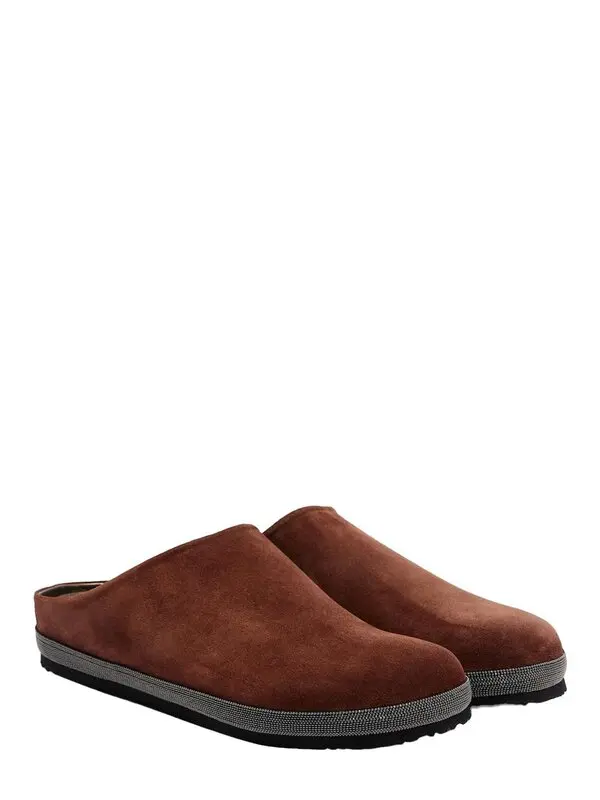 Brunello Cucinelli Monili Suede Clogs - Burgundy