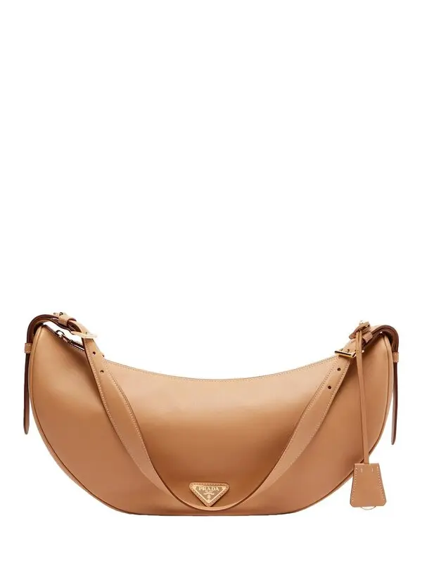 Prada Demi-lune Large Leather Shoulder Bag - Beige