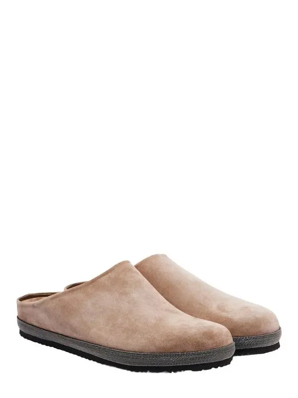 Brunello Cucinelli Monili Suede Clogs - Beige