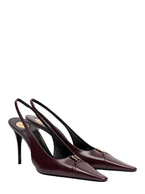 Saint Laurent Babylone Breteuil Leather Slingback Pumps - Burgundy