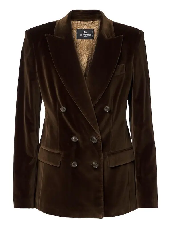 Etro Double-breasted Cotton Velvet Blazer - Brown