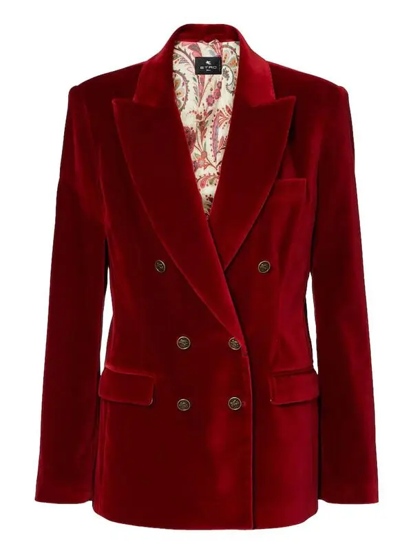 Etro Double-breasted Cotton Velvet Blazer - Red