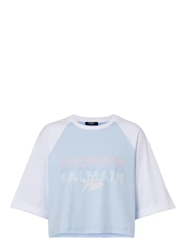 Balmain Logo Cropped Cotton Jersey T-shirt - Blue