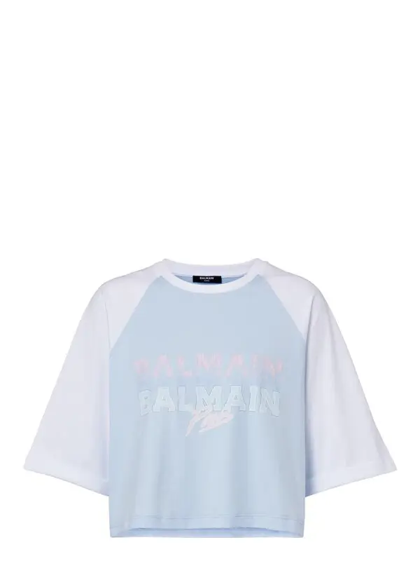 Balmain Logo Cropped Cotton Jersey T-shirt - Blue