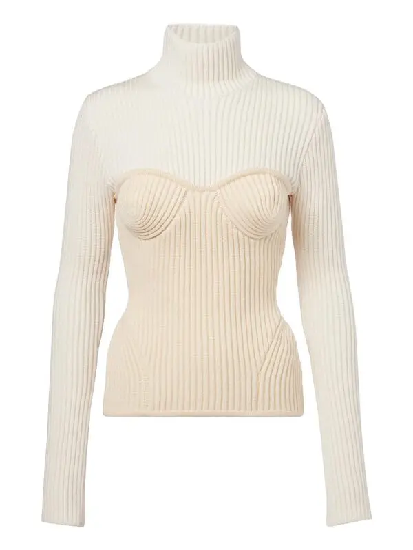 Jean Paul Gaultier Ribbed-knit Wool-blend Turtleneck Sweater - White