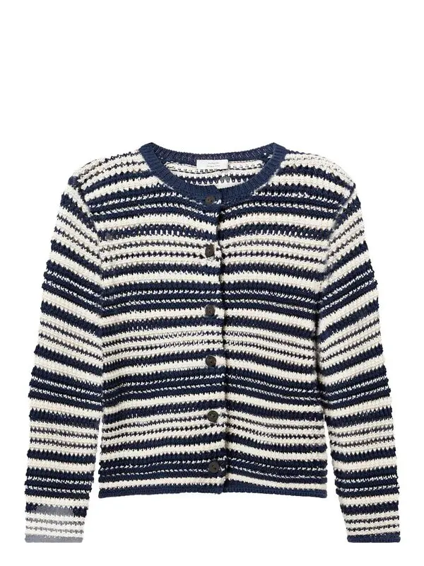 Vince Open-knit Striped Cotton Cardigan - Blue
