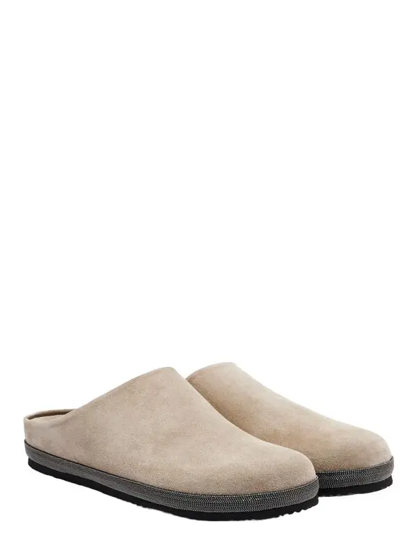 Brunello Cucinelli Monili Suede Clogs - Beige