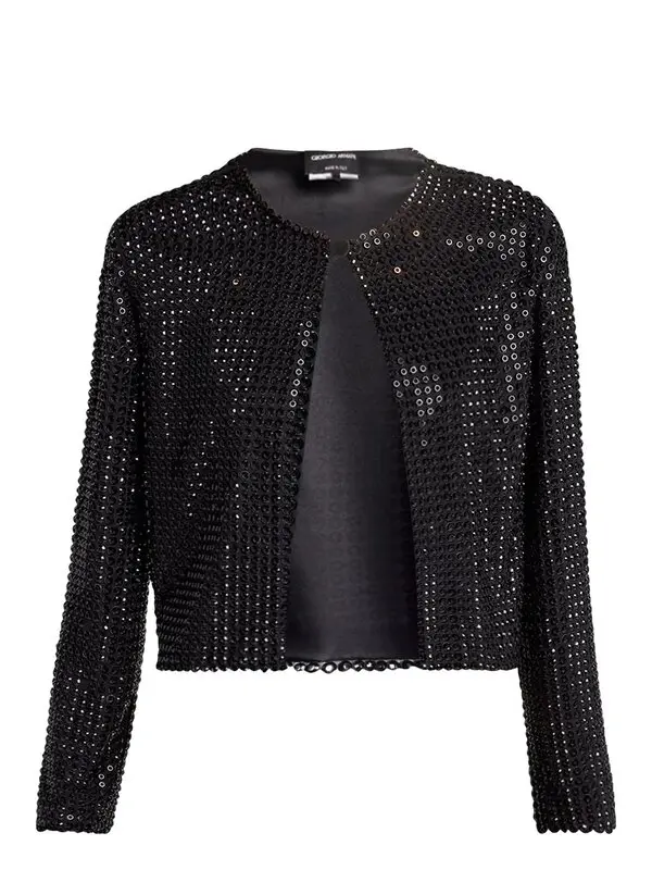 Giorgio Armani Embroidered Silk Topper Jacket - Solid Black