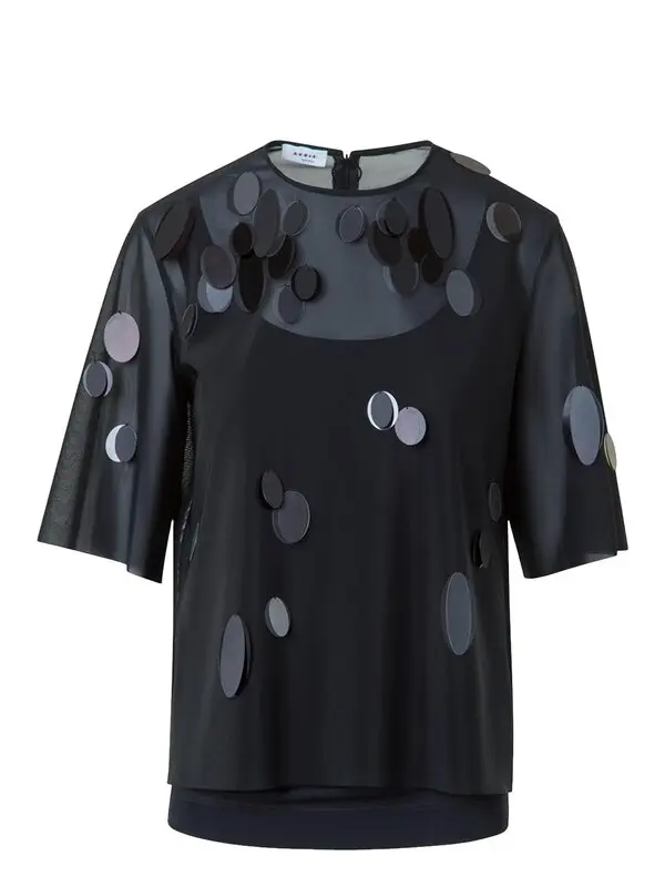 Akris Dot Sequin Tulle Top - Black