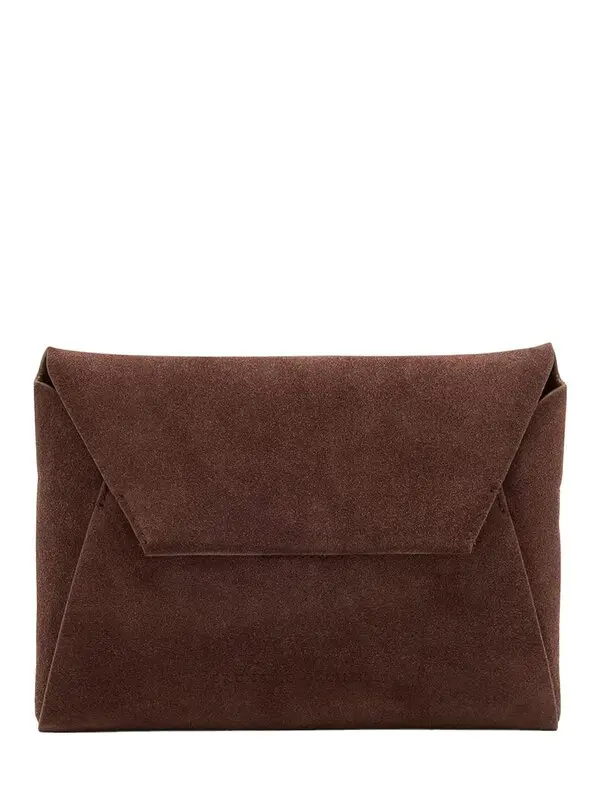 Brunello Cucinelli Suede Pouchette Crossbody Bag - Burgundy