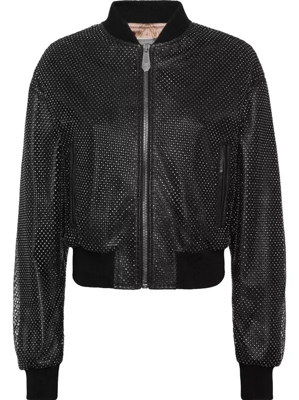 Philipp Plein Leather Bomber Jacket - Black