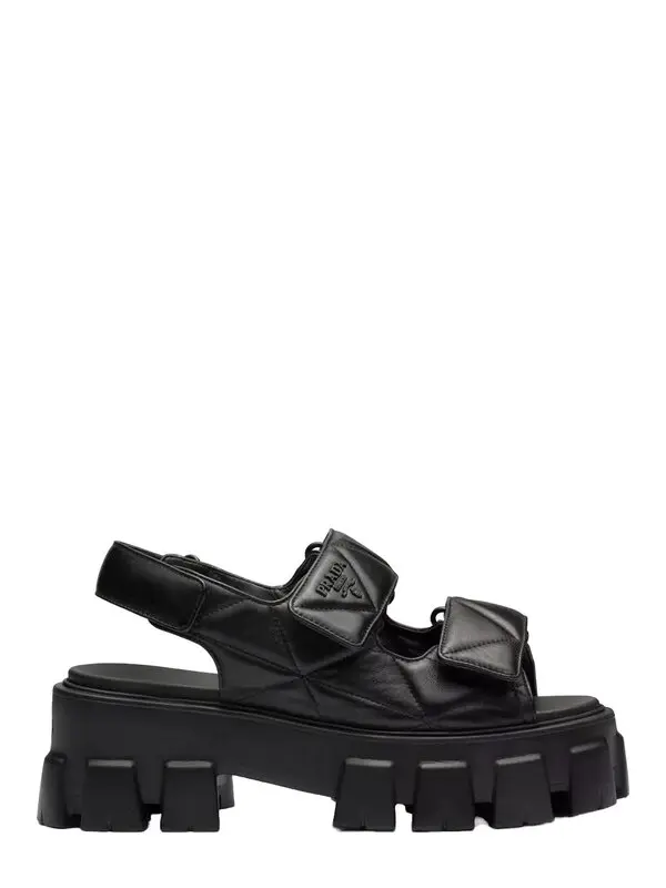 Prada Monolith Quilted Leather Sandals - Black