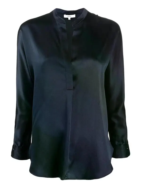 Vince Long-sleeved Open Front Blouse - Blue