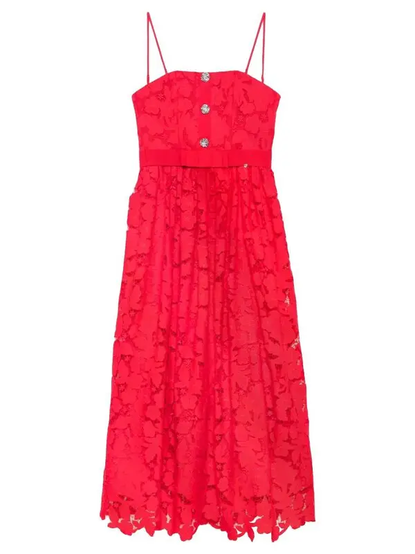 NISSA Floral Lace Midi Dress - Red