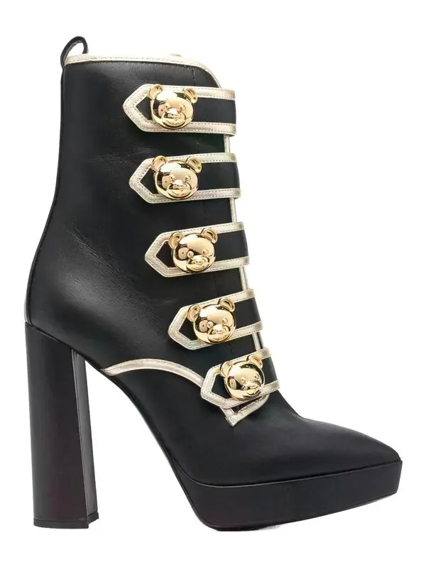 Moschino Teddy Bear Button-detail Leather Boots - Black