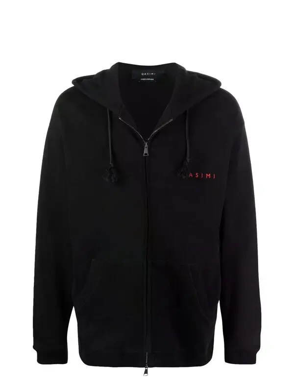 QASIMI Embroidered Logo Slogan Hoodie - Black