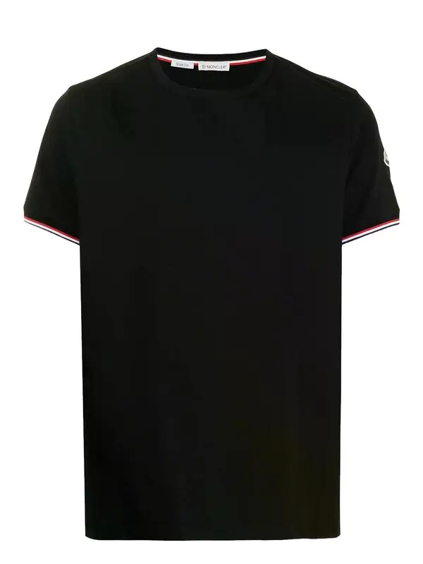 Moncler Striped-trim V-neck T-shirt - Blue