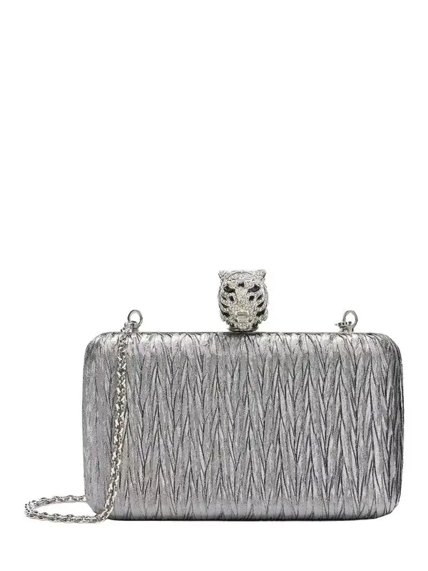 Roberto Cavalli Jeweled Tiger Head Clutch - Grey