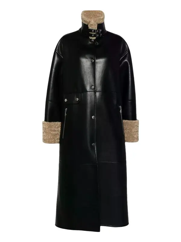 Nanushka Faux Shearling Trim Coat - Black
