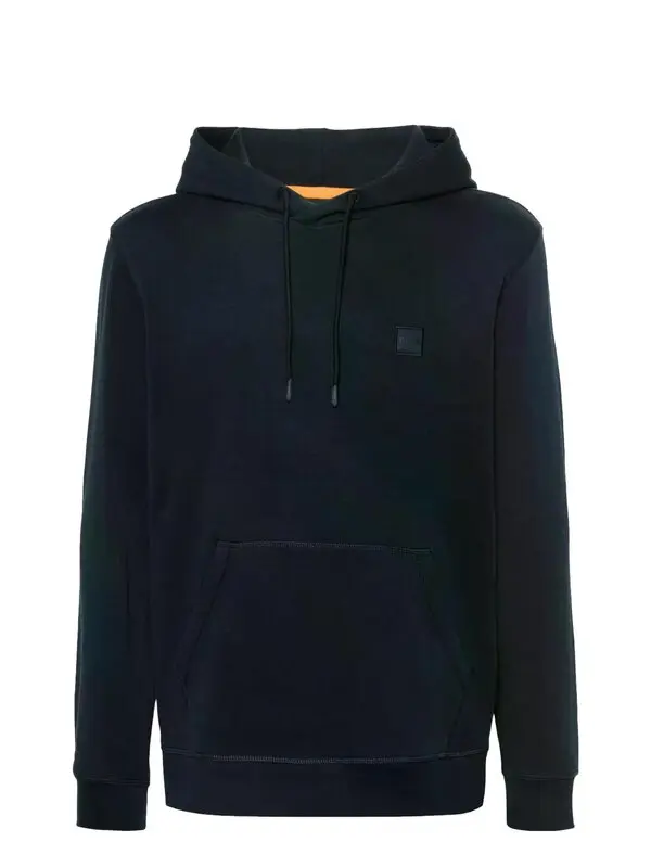 BOSS Cotton Jersey Hoodie With Logo Patch - Blue