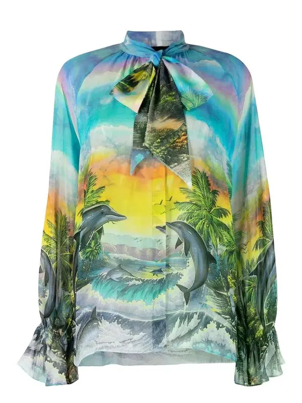 Philipp Plein Hawaii-print Chiffon Shirt - Blue