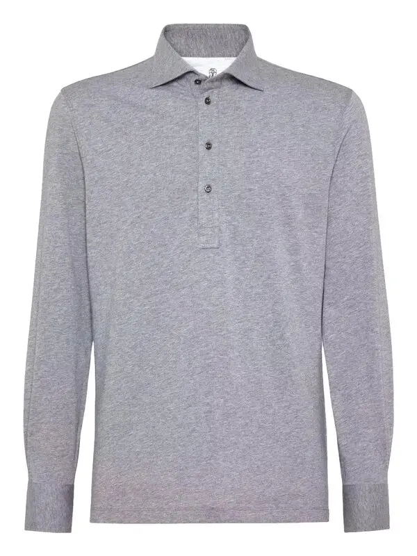Brunello Cucinelli Mélange-effect Cotton Polo Shirt - Grey