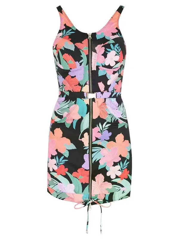 AMIR SLAMA Floral-print Zip-up Mini Dress - Multicolour