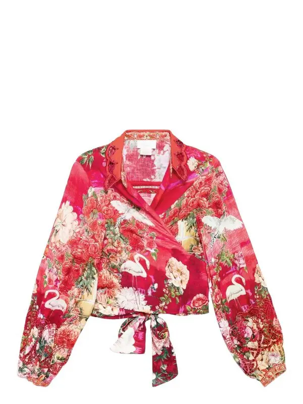 Camilla Cropped Wrap Shirt - Red